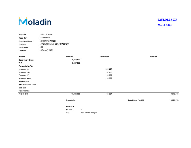 Epayslip - Dwi Novita Ningsih | PDF