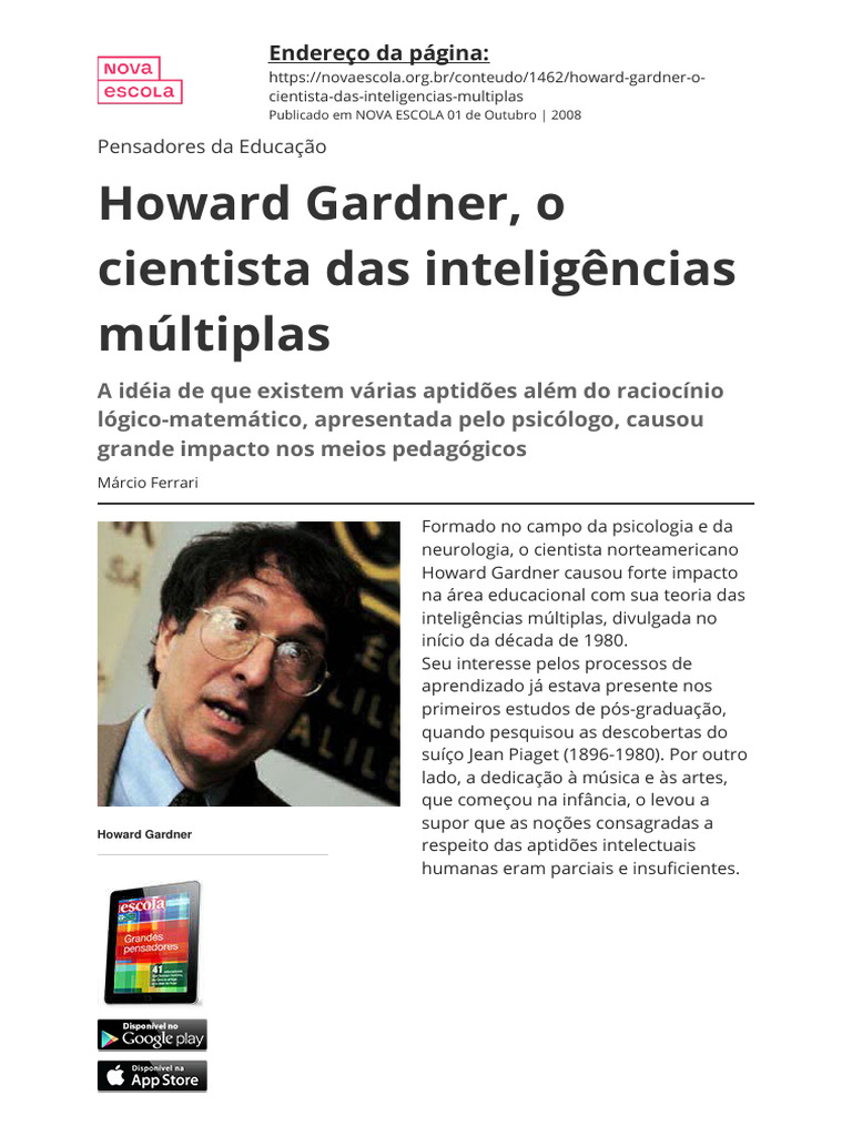 Howard Gardner e as Inteligências Múltiplas | PDF | Quociente de ...