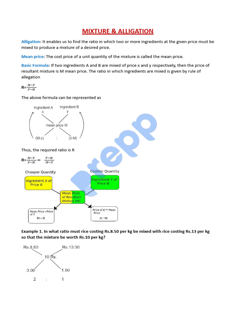 Mixture & Alligation | PDF | Ratio | Water