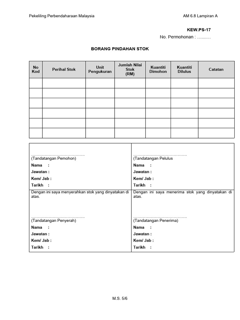 Kew - PS-17 - Borang Pindahan Stok | PDF