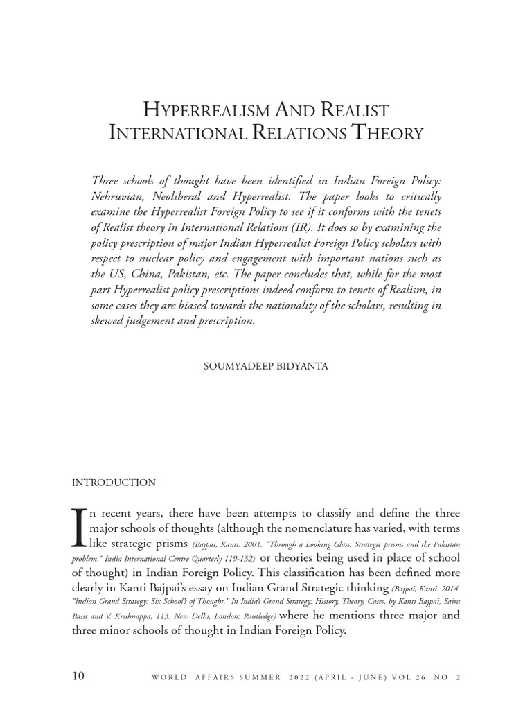 Hyperrealism & Realist International Relations Theory (Soumyadeep ...