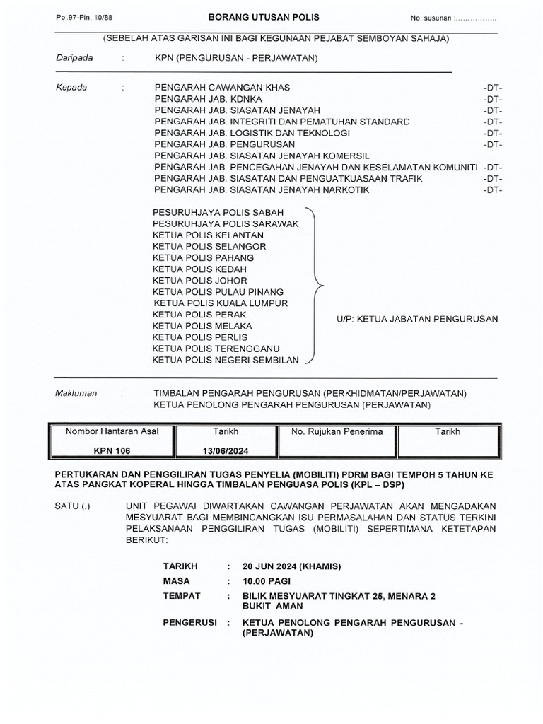 Semboyan Pertukaran Dan Penggiliran Tugas Penyelia Mobiliti | PDF