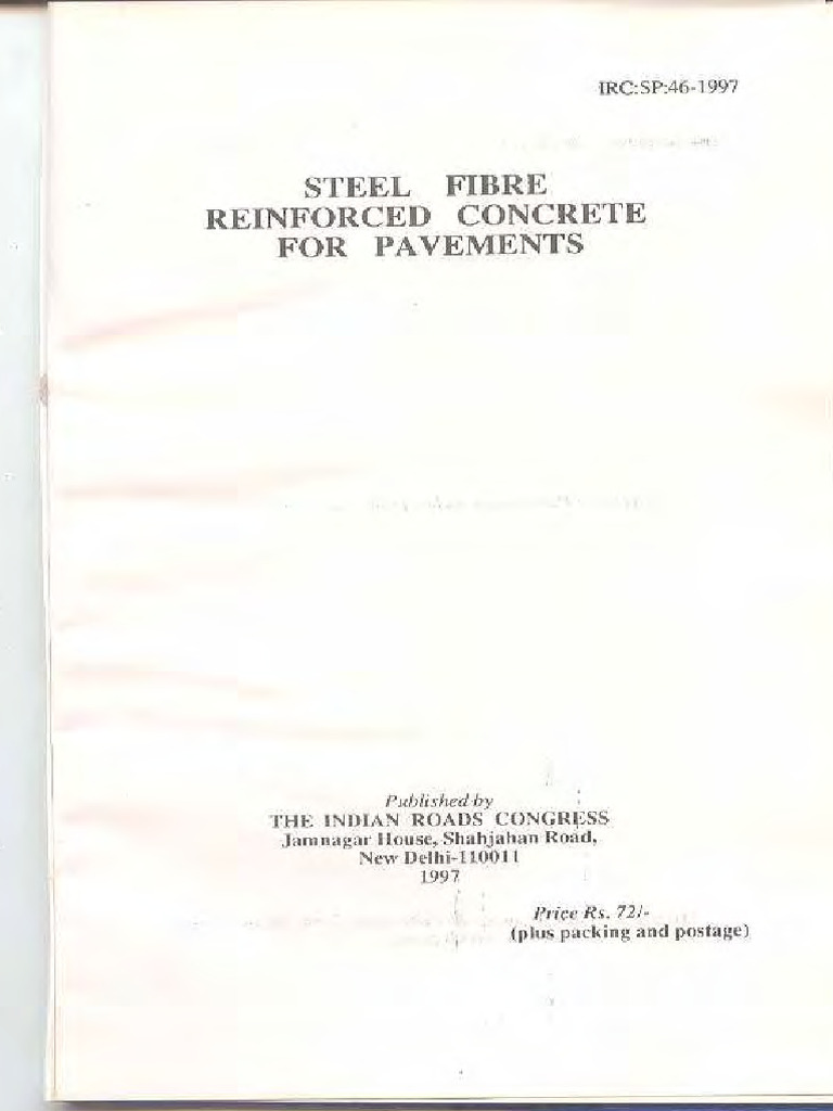IRC-SP-46-1997 - Steel Fibre Reinforced Concrete For Pavements | PDF
