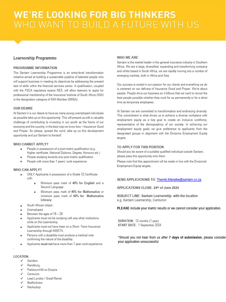 2024 25 Sept Learnership Programme Advert | PDF | Employment | Economies