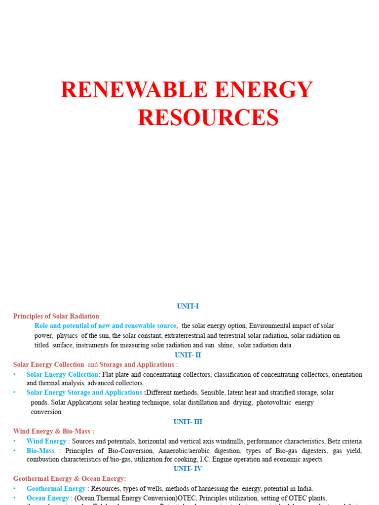 Unit 1 Renewable Energy Sources Pdf Energy Development