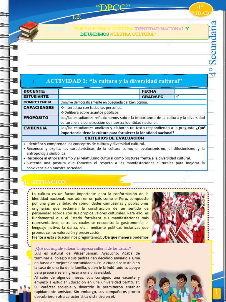 4° DPCC - Actv.01-Unid.4 2023 | PDF | Sociedad | Antropología
