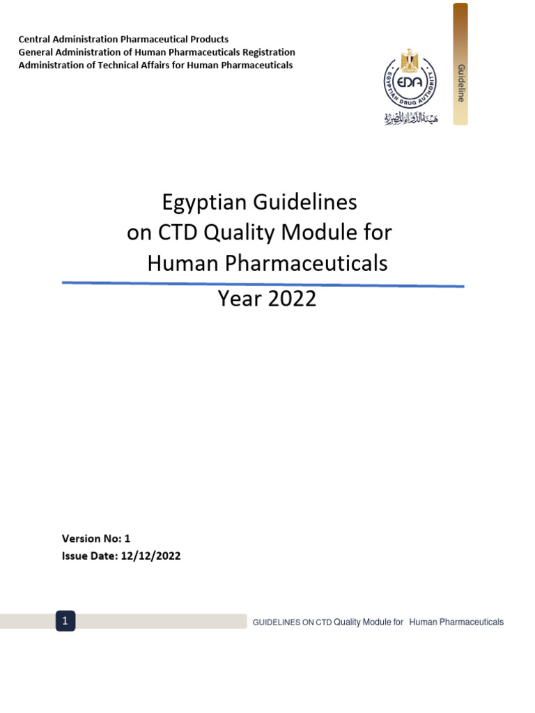 Egyptian Guideline On CTD Quality Module For Human Pharmaceuticals ...