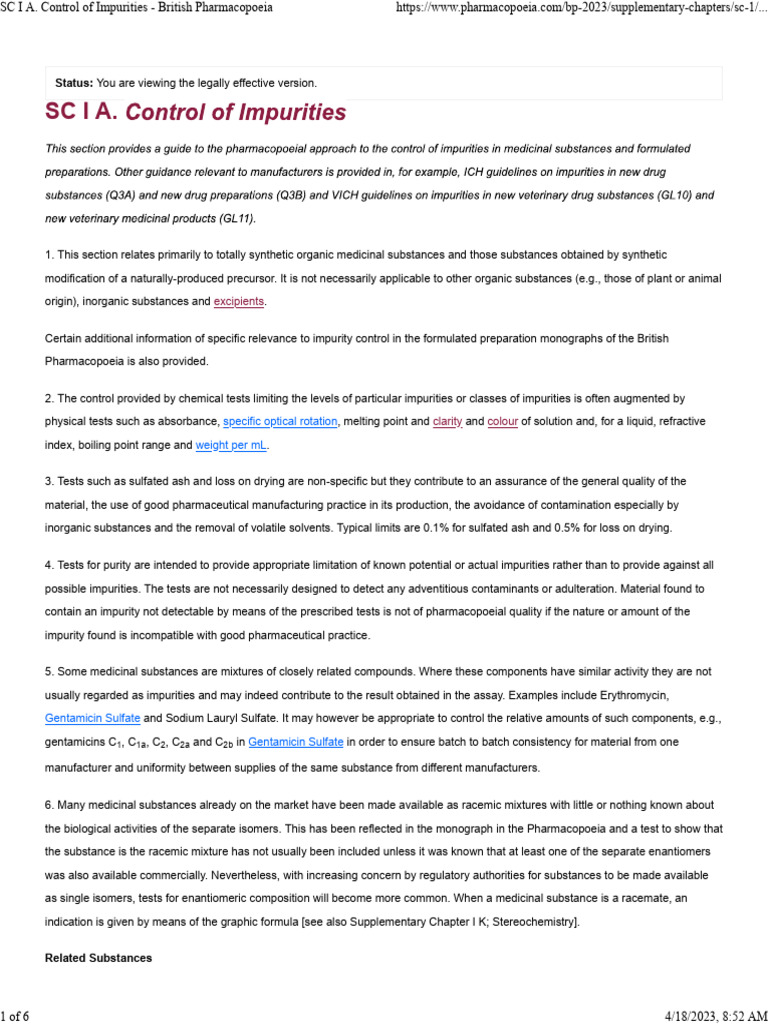 Control of Impurities in BP Monographs | PDF | Chromatography ...