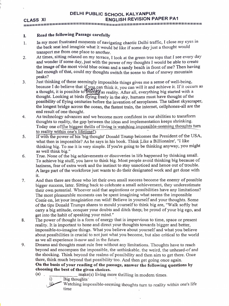 English Revision Paper | PDF | Thought