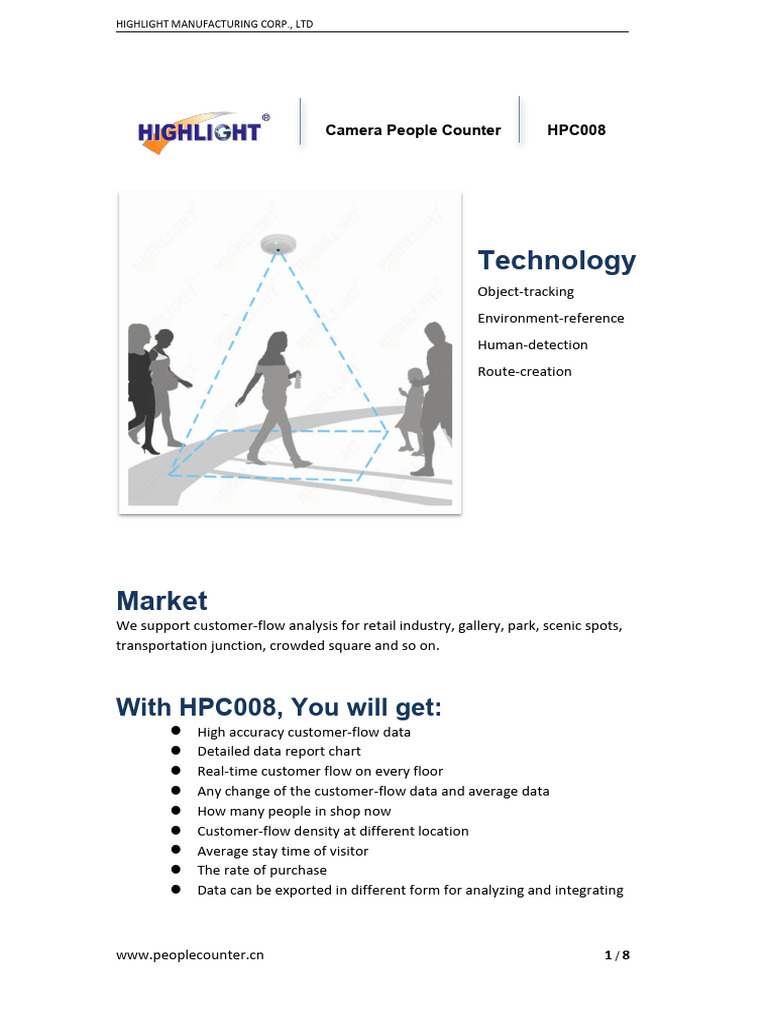 Highlight HPC008 Camera People Counter Catalog | PDF | Video | Camera