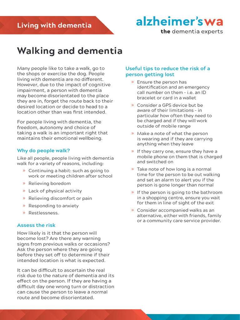 Alzheimers WA Walking and Dementia Help Sheet | PDF | Dementia