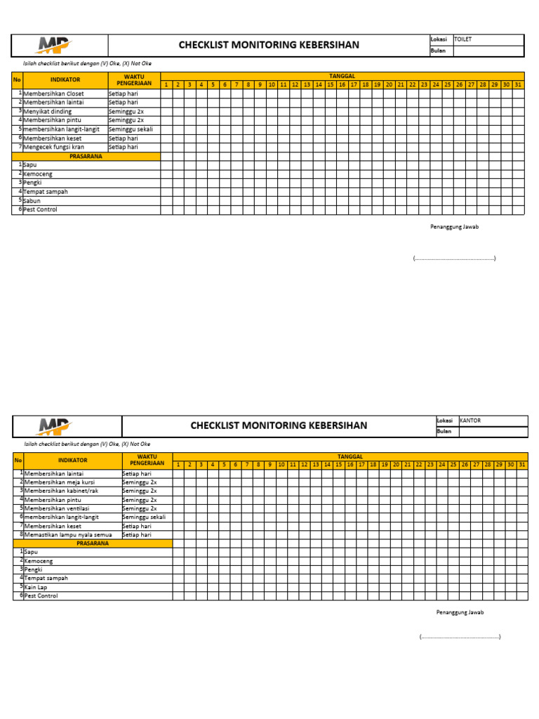 Checklist Kebersihan | PDF