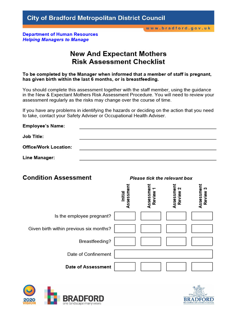 Pregnancy Risk Assessment Form | PDF | Occupational Safety And Health ...
