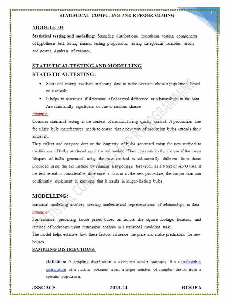 Module-04 Statistical Computing and R Programming | PDF