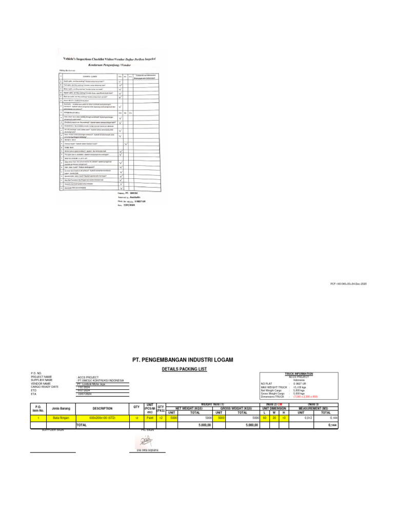 Checklist & Packing List S 9827 UR | PDF