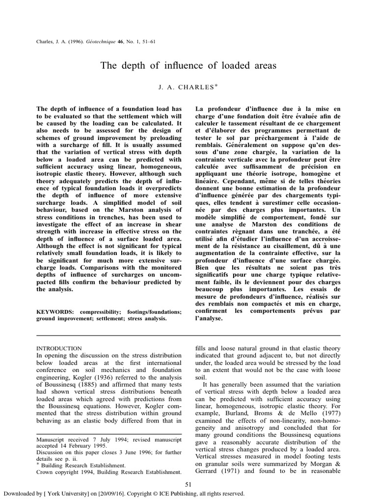 The Depth of Influence of Loaded Areas | PDF | Strength Of Materials ...