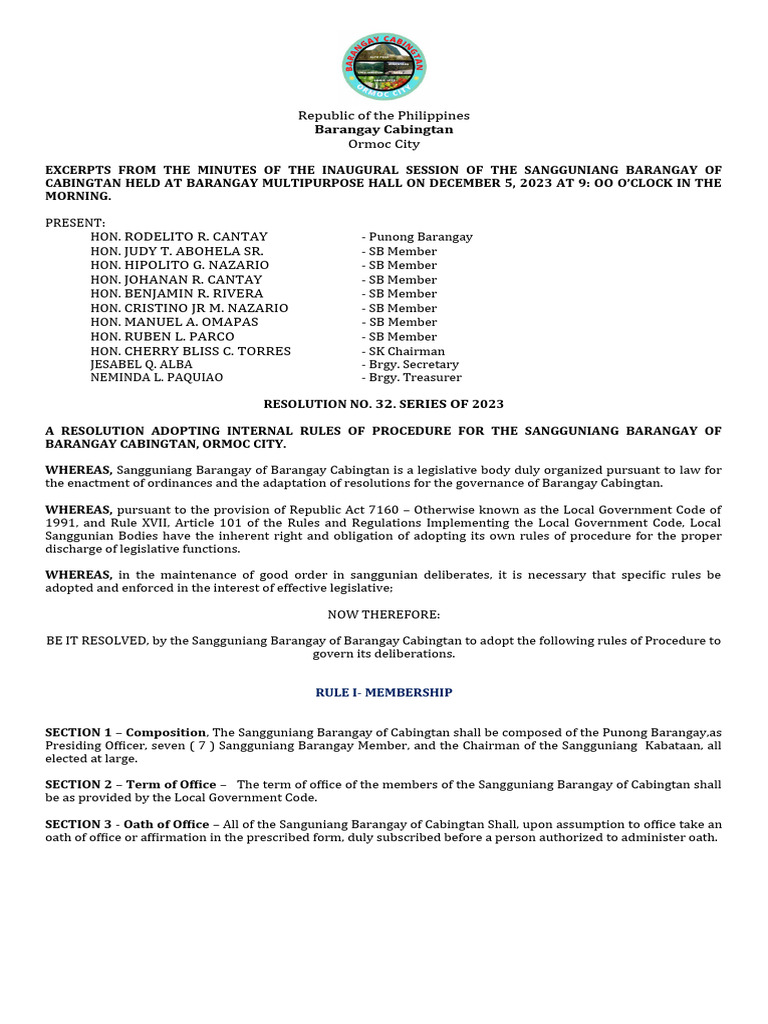 Resolution 32 - Resolution Adopting Internal Rules of Procedure For The ...