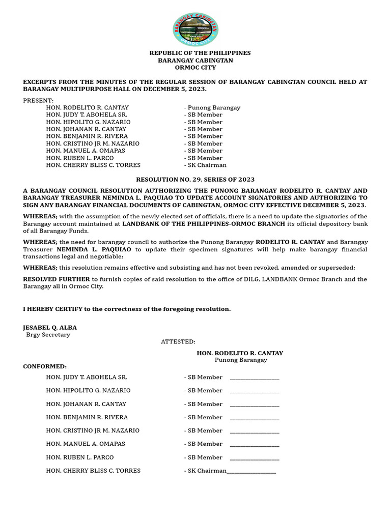 Update of Barangay Signatories | PDF | Philippines | Banking