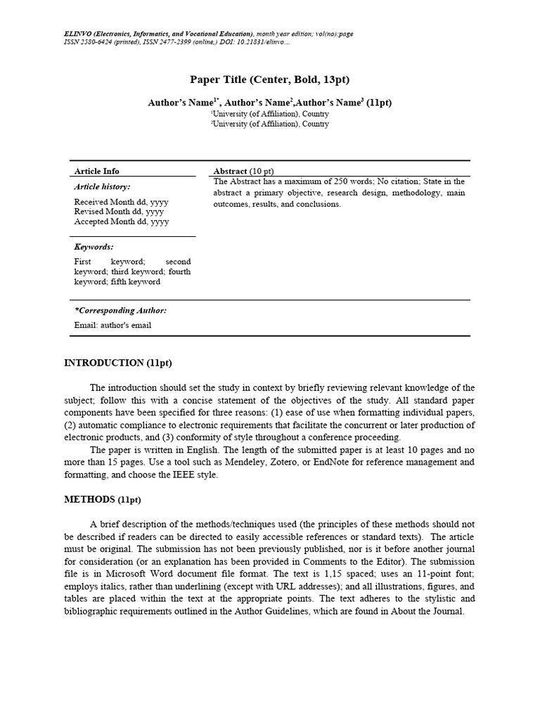 ELINVO Journal Submission Guidelines | PDF | Microsoft Word | Citation