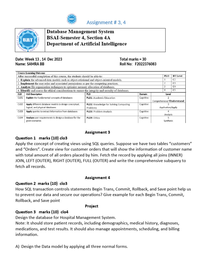 Assignment 3 and 4 Dbms | PDF | Database Transaction | Databases