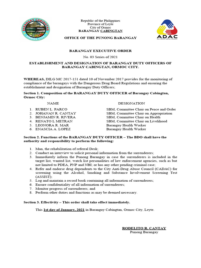 BADAC - Barangay Duty Officer - 3 | PDF | Justice | Crime & Violence