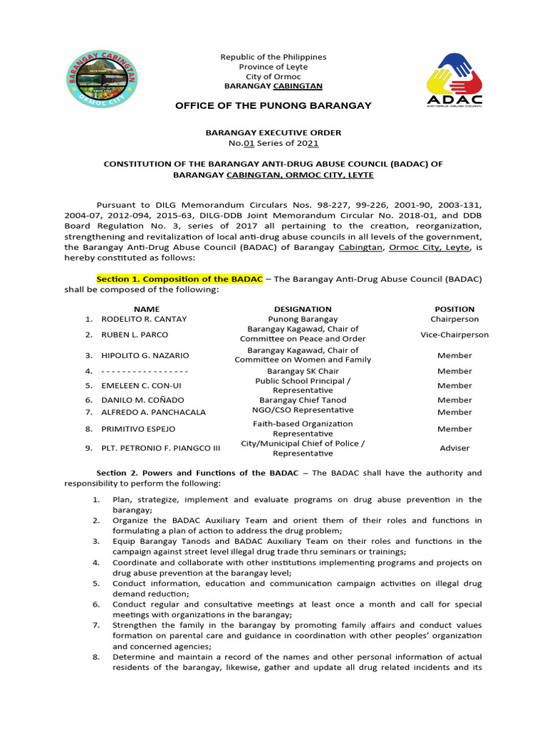 BADAC Executive Order No. 01-2021 | PDF | Social Aspects Of ...