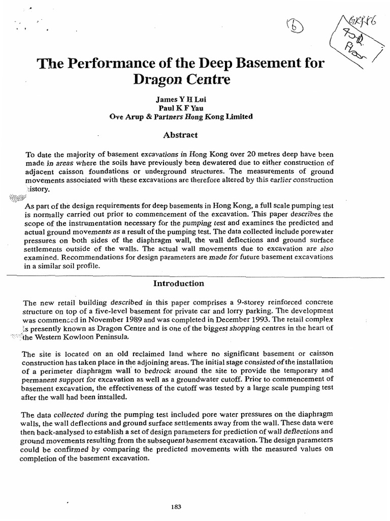 The Performance of The Deep Basement For Dragon Centre | PDF | Deep ...