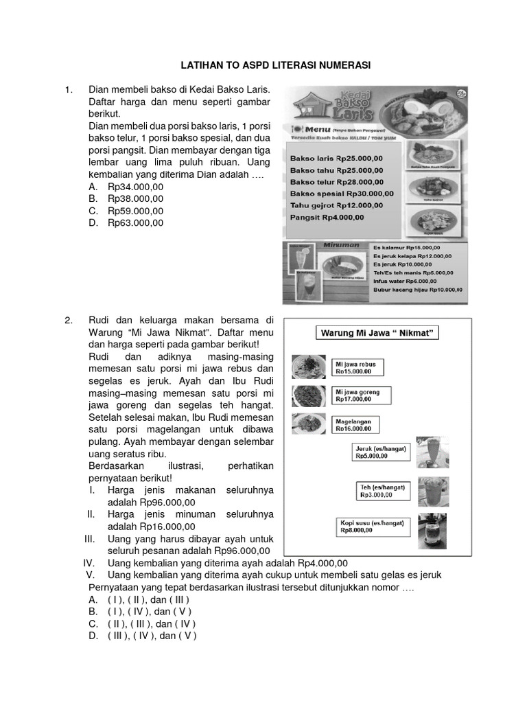 LATIHAN TO ASPD LITERASI NUMERASI shift 2 | PDF LATIHAN TO ASPD LITERASI NUMERASI shift 2 | PDF