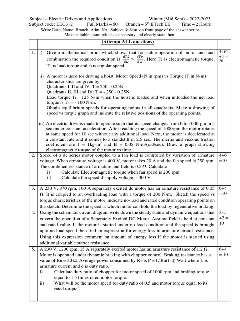 Midsem QA AY22 23 1 | PDF | Electric Motor | Torque
