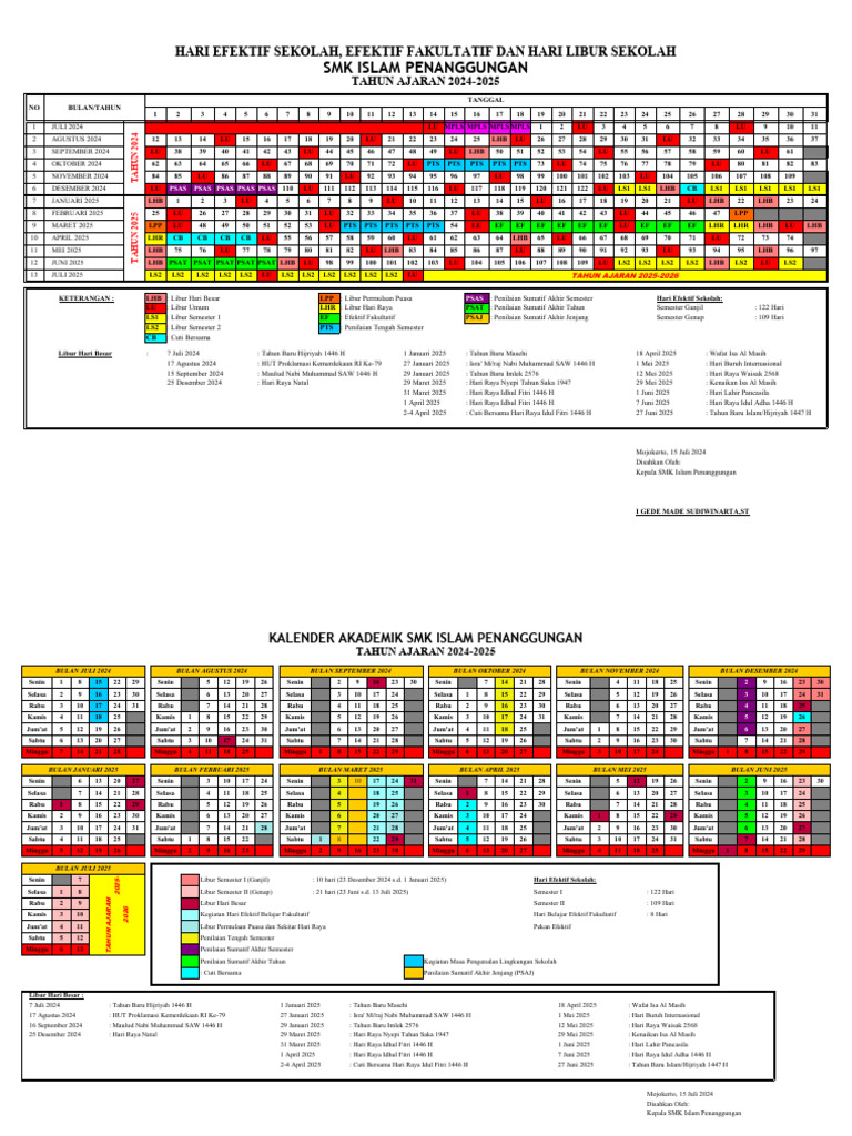 Kalender Pendidikan SMK Islam Penanggungan 2024-2025 | PDF