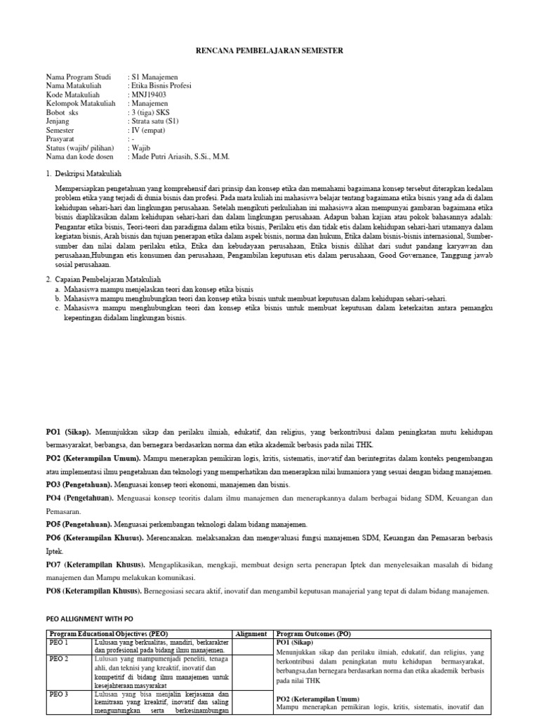Rps Etika Bisnis Profesi - 2024 | PDF | Karier & Perkembangan | Seni