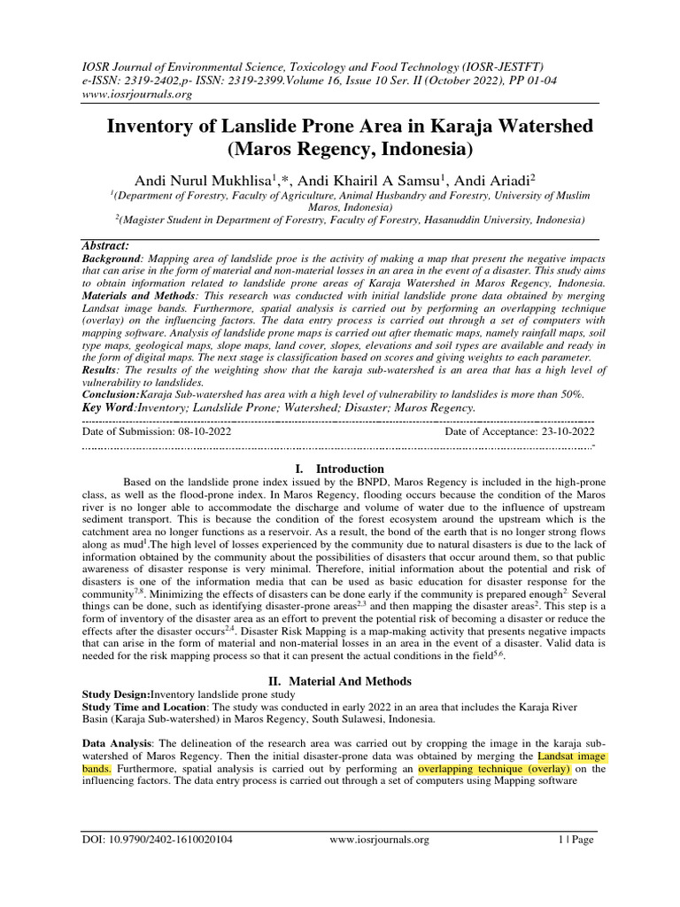 Area in Karaja Watershed (Maros Regency, Indonesia) | PDF | Landslide ...