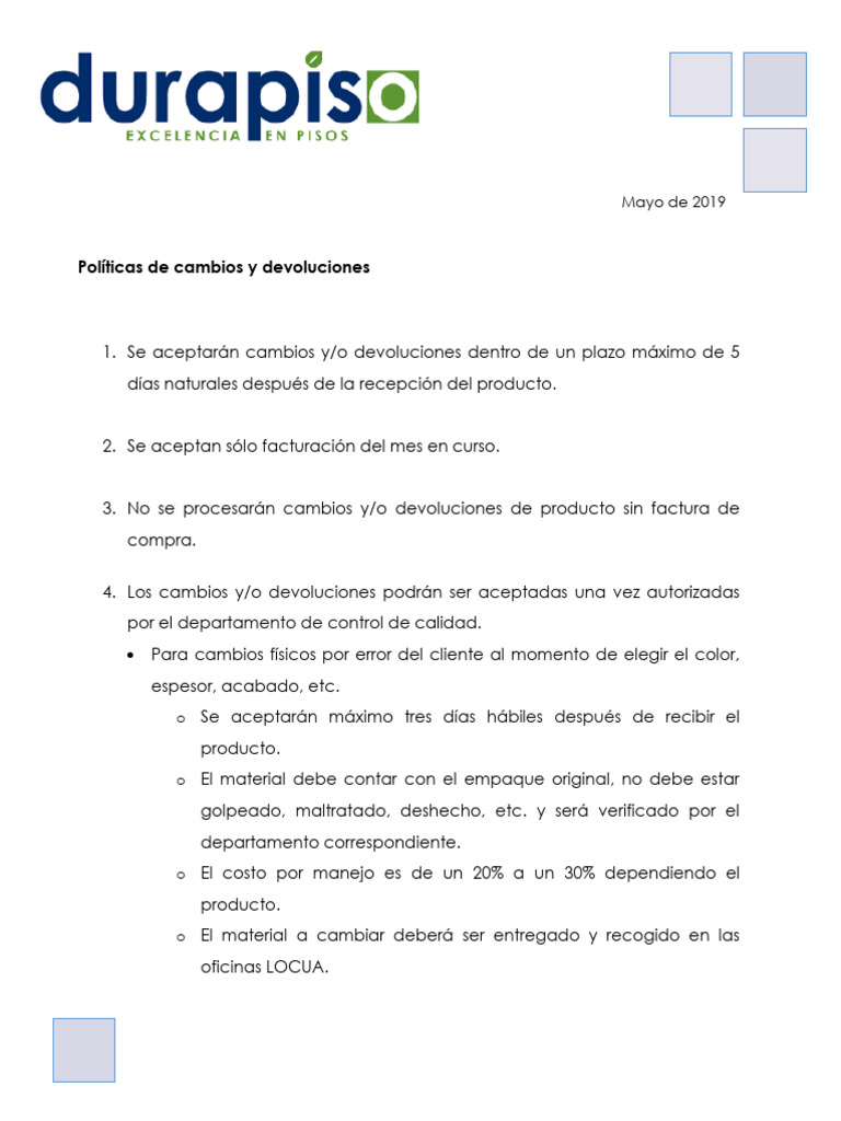 Políticas de Cambios y Devoluciones | PDF