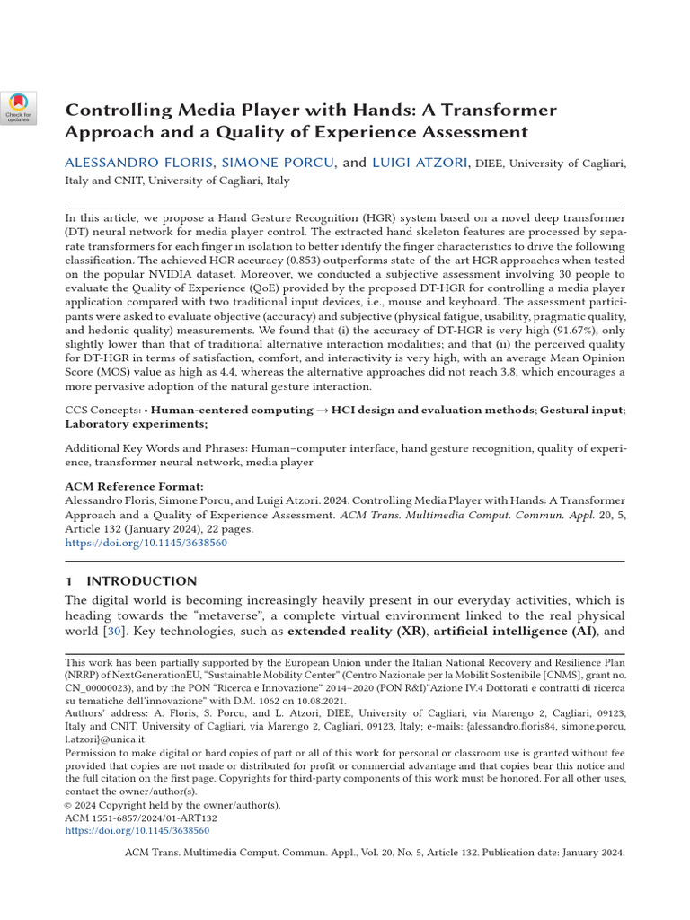 ACM TOMM - Controlling Media Player With Hands | PDF | Usability ...