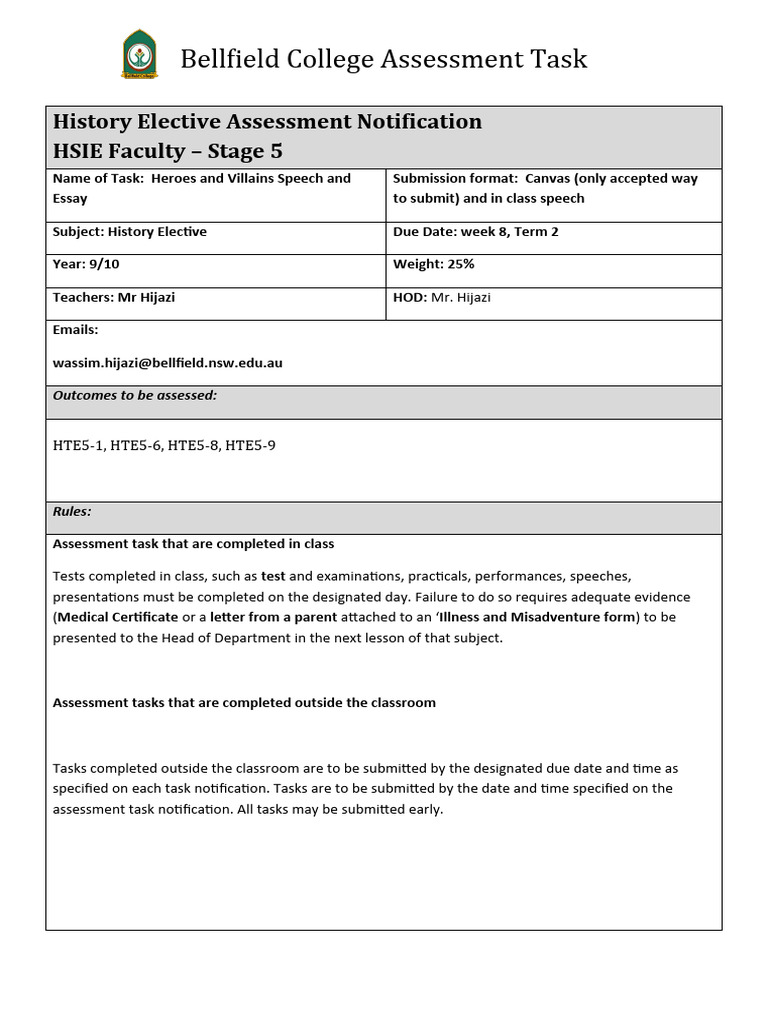 2024 Assessment Notification Assessment Elective History 2 | PDF ...