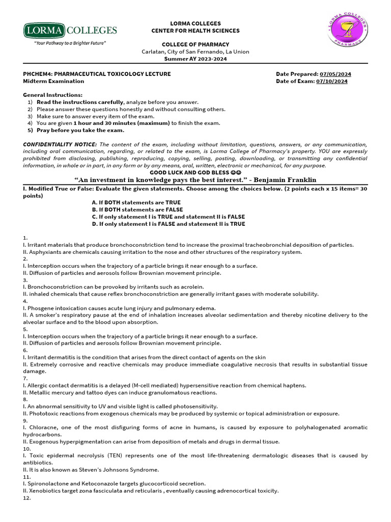 Phchem4 Midterm Exam Summer | PDF | Self-Improvement