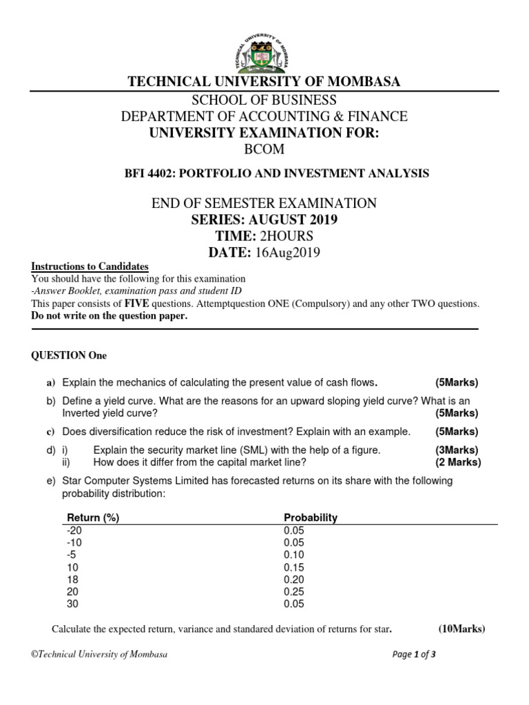 BFI 4402 PORTFOLIO AND INVESTMENT ANALYSIS-Paper 1 | PDF | Investment ...