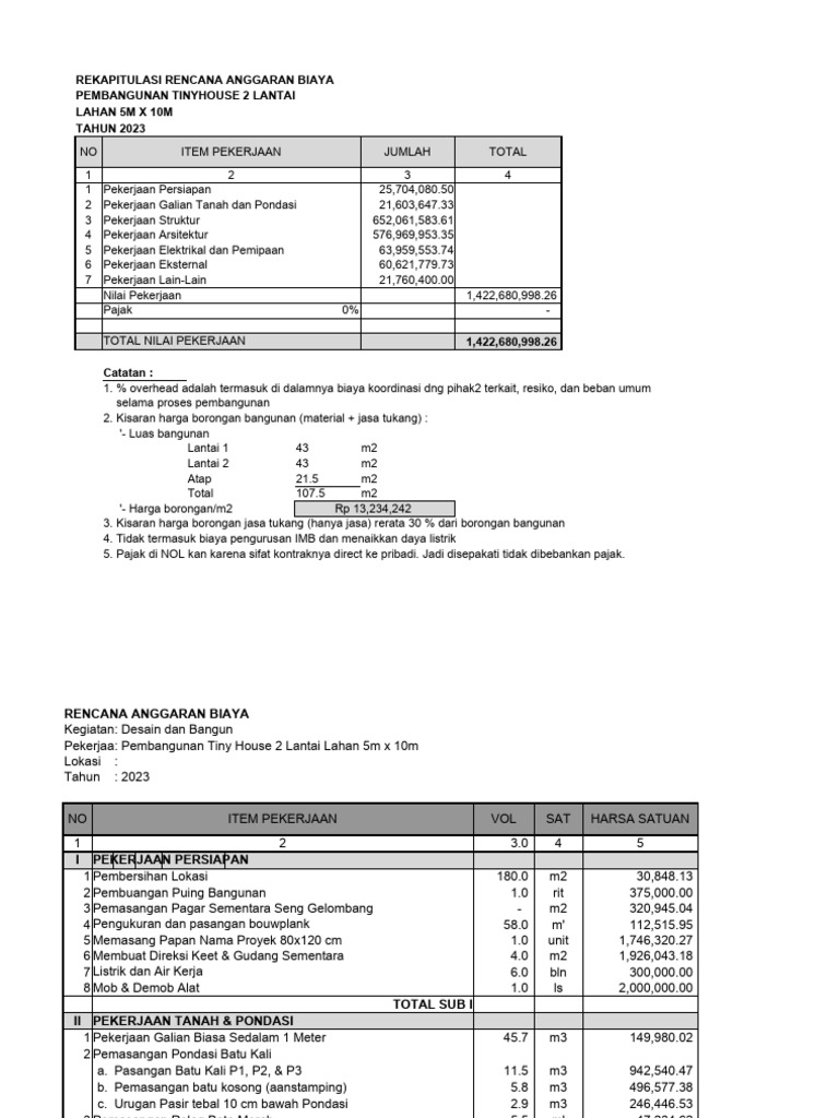 RAB - RUMAH ACA Perhitungan RAB Otomatis Rumah 2 Lantai | PDF ...