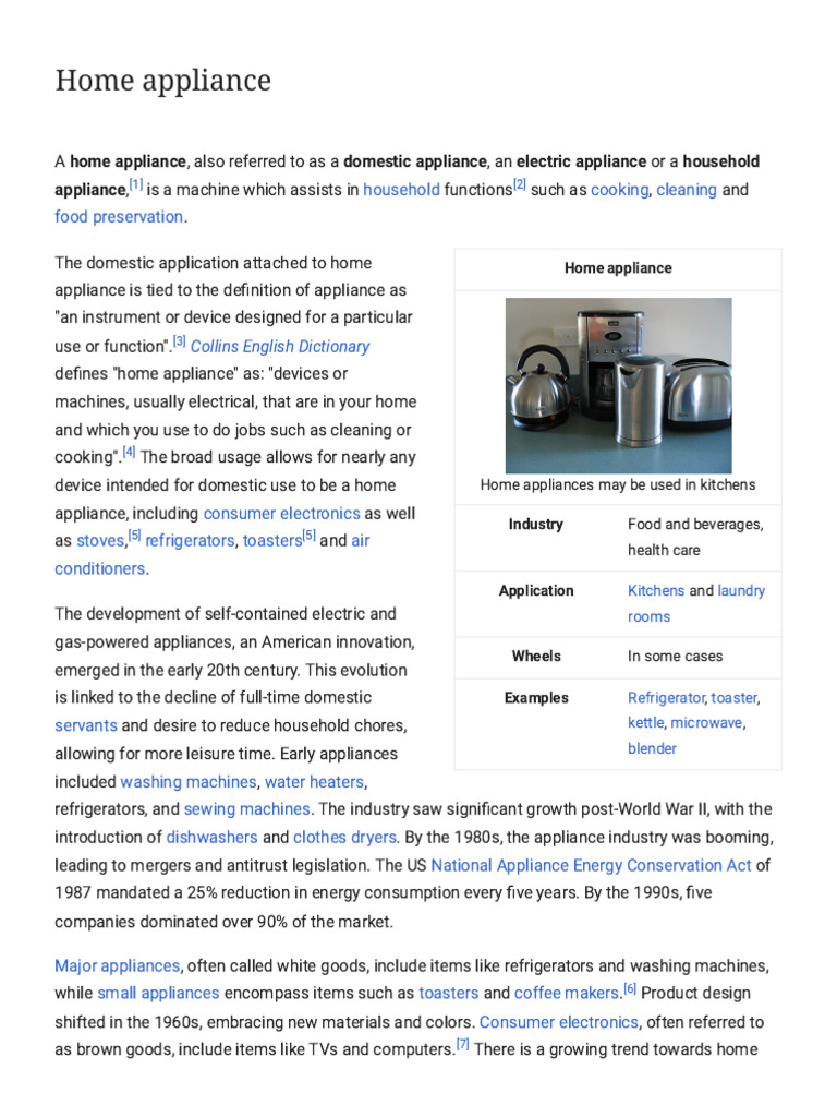 Home Appliance - Wikipedia | PDF | Home Appliance | Manufactured Goods