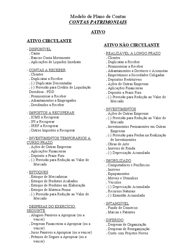 Modelo de Plano de Contas Para Imprimir | Investimentos | Lucro (Economia)