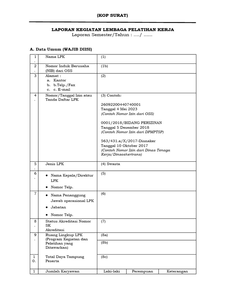Format 5 Laporan Kegiatan LPK | PDF