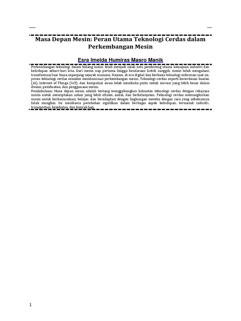 Masa Depan Mesin - Peran Utama Teknologi Cerdas Dalam Perkembangan Mesin | PDF