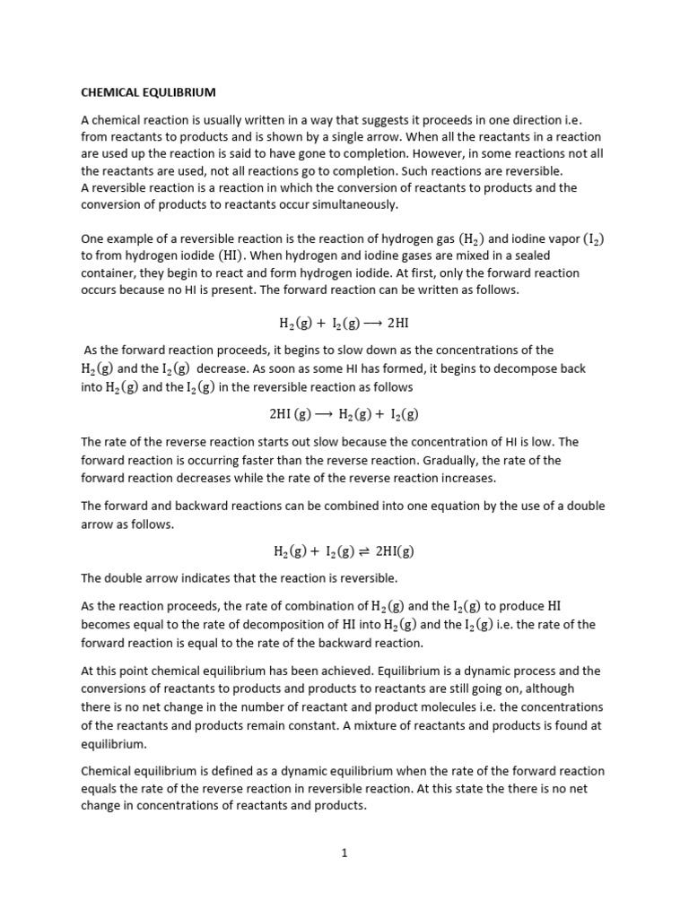 Topic 9-Chemical Equilibrium | PDF | Chemical Equilibrium | Chemical ...