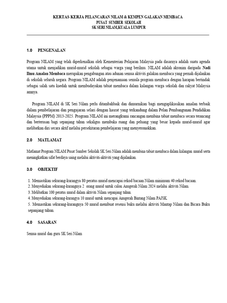 Kertas Kerja Nilam 2024 Pdf