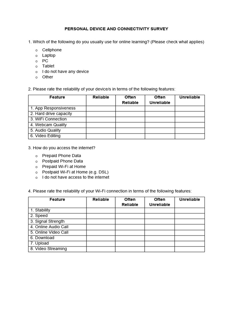 Personal Device and Well-Being Survey | PDF | Wi Fi | Internet