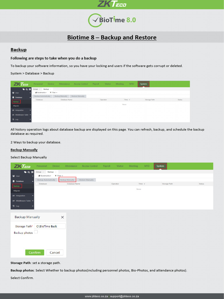 Biotime 8: Database Backup & Restore Guide | PDF | Computers