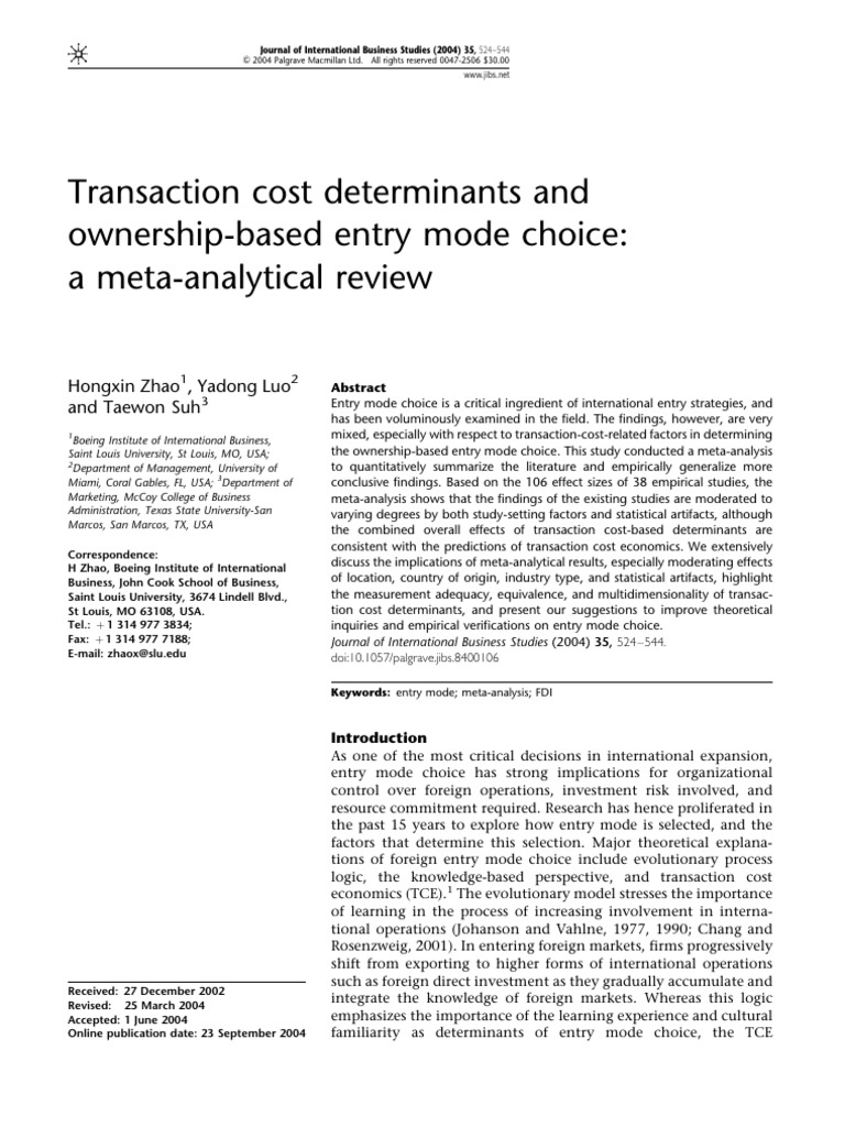 Transaction Cost Determinants and Owners | PDF | Effect Size | Meta Analysis