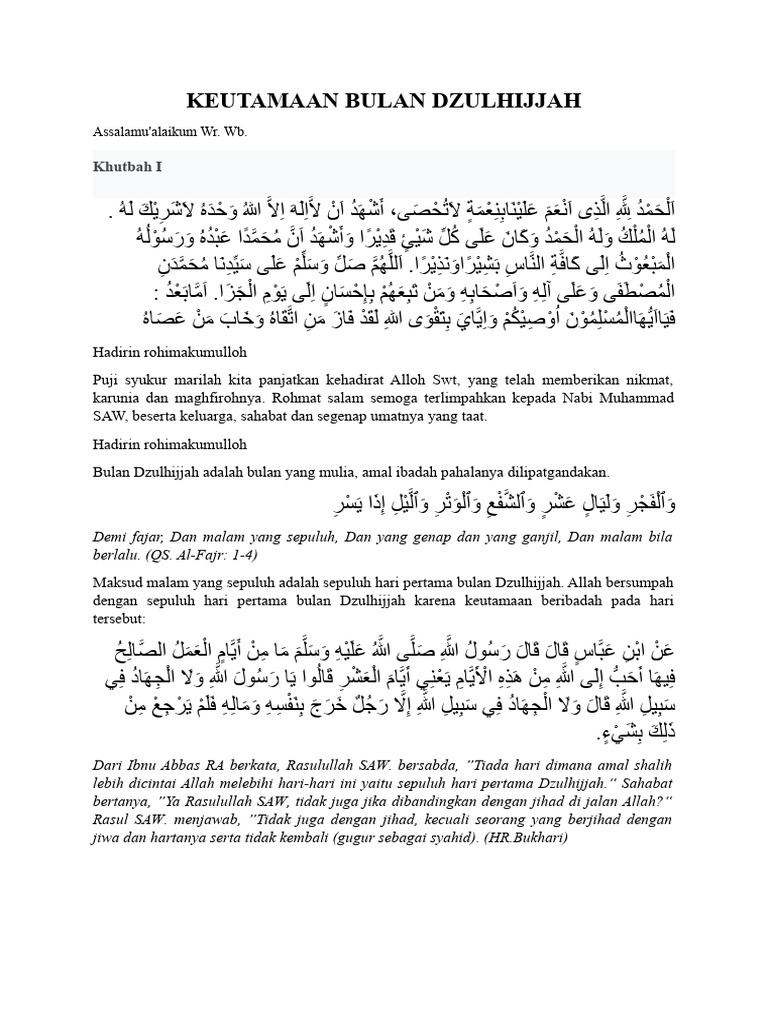Khutbah Jumat Keutamaan Bulan Dzulhijjah | PDF