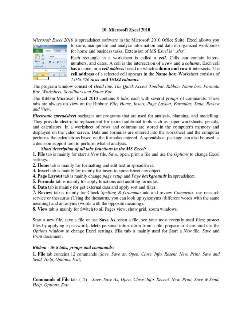 Microsoft Excel 2010 | PDF | Microsoft Excel | Spreadsheet