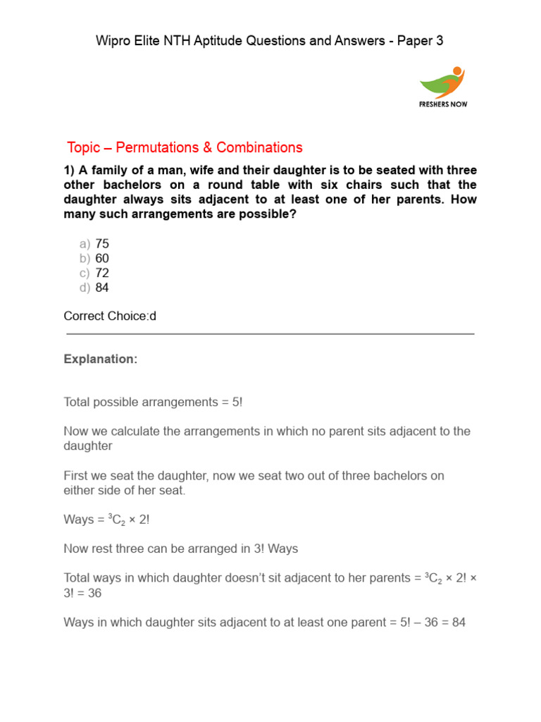 Wipro Elite NTH Aptitude Questions and Answers Paper 3 | PDF | Teaching Methods & Materials ...